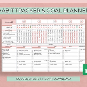 Habit Tracker Daily Planner for Google Sheets Yearly Goals Spreadsheet ...