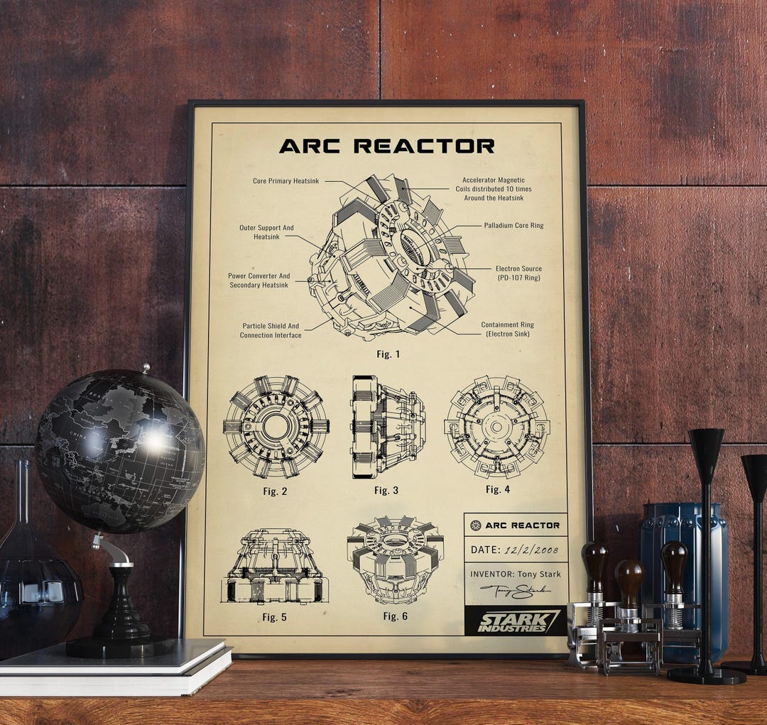 Arc Reactor Blueprint Art Print, Iron Man Movie Poster, Schematic ...
