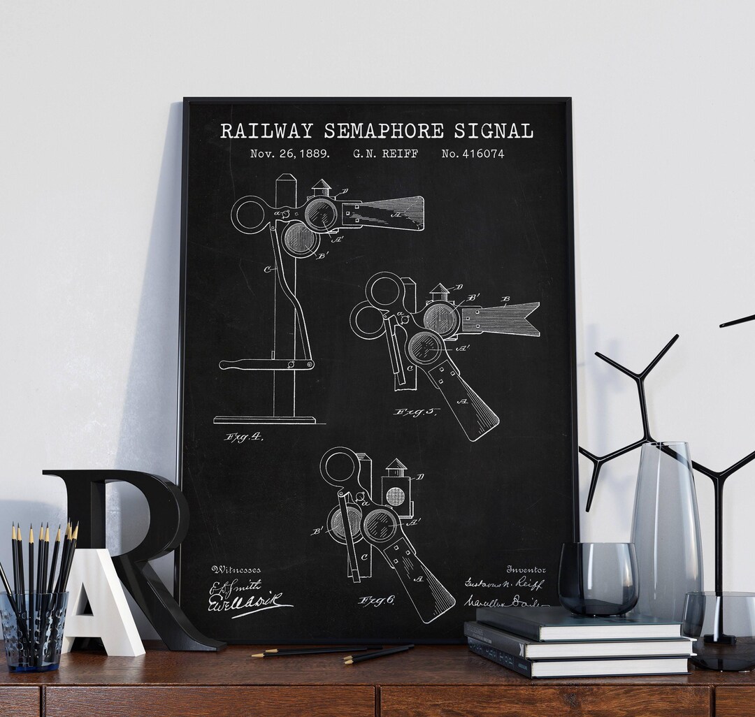 Vintage Semaphore Signal Wall Art, Railroad Train Decor, Patent Print ...
