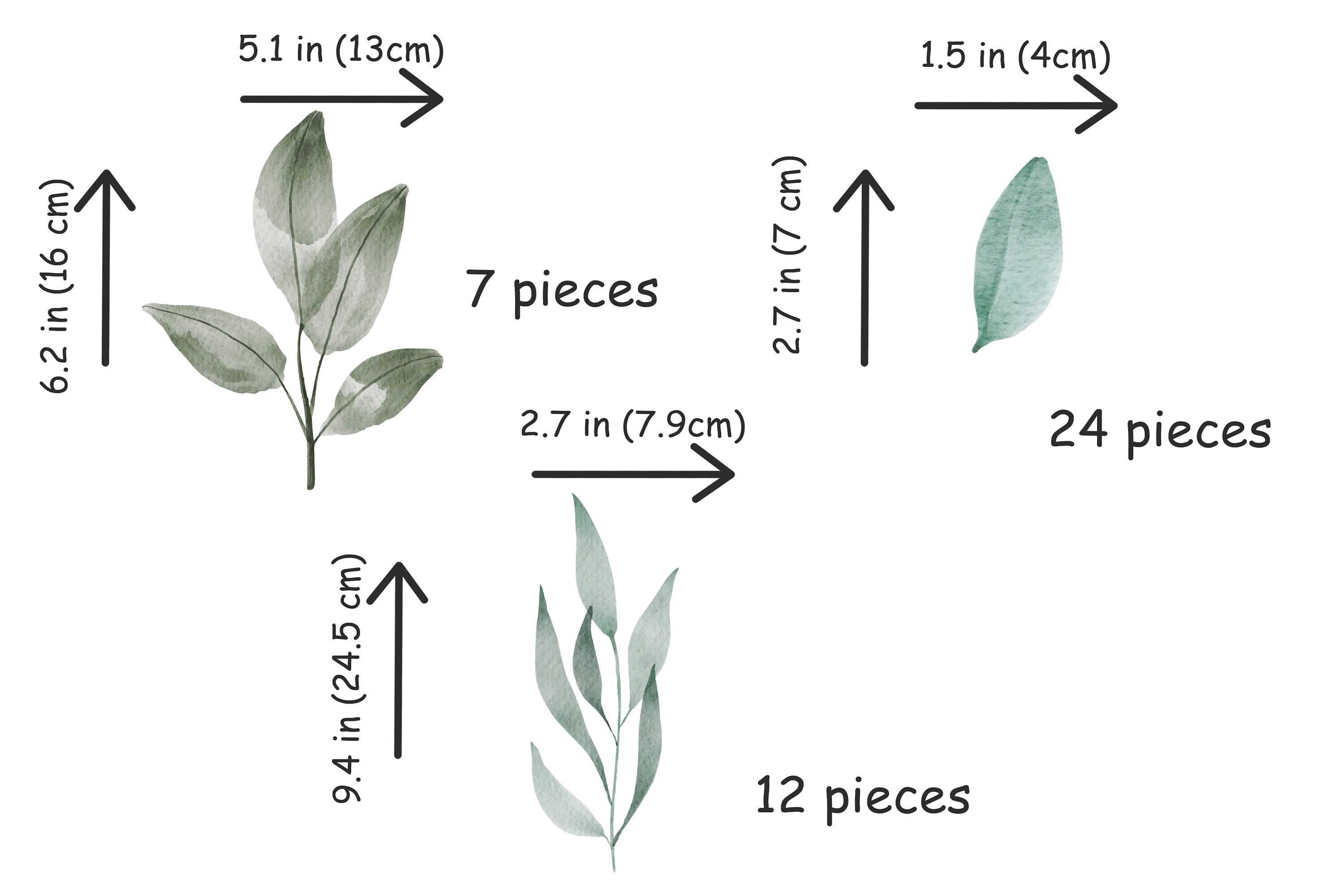 Greenery Wall Decals Watercolor Greenery Sticker Watercolor - Etsy