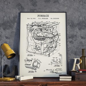 Furnace Patent Print, Vintage Blueprint Wall Art for HVAC Technicians ...