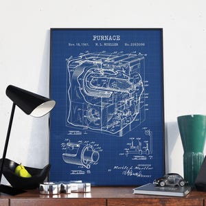 Furnace Patent Print, Vintage Blueprint Wall Art for HVAC Technicians ...