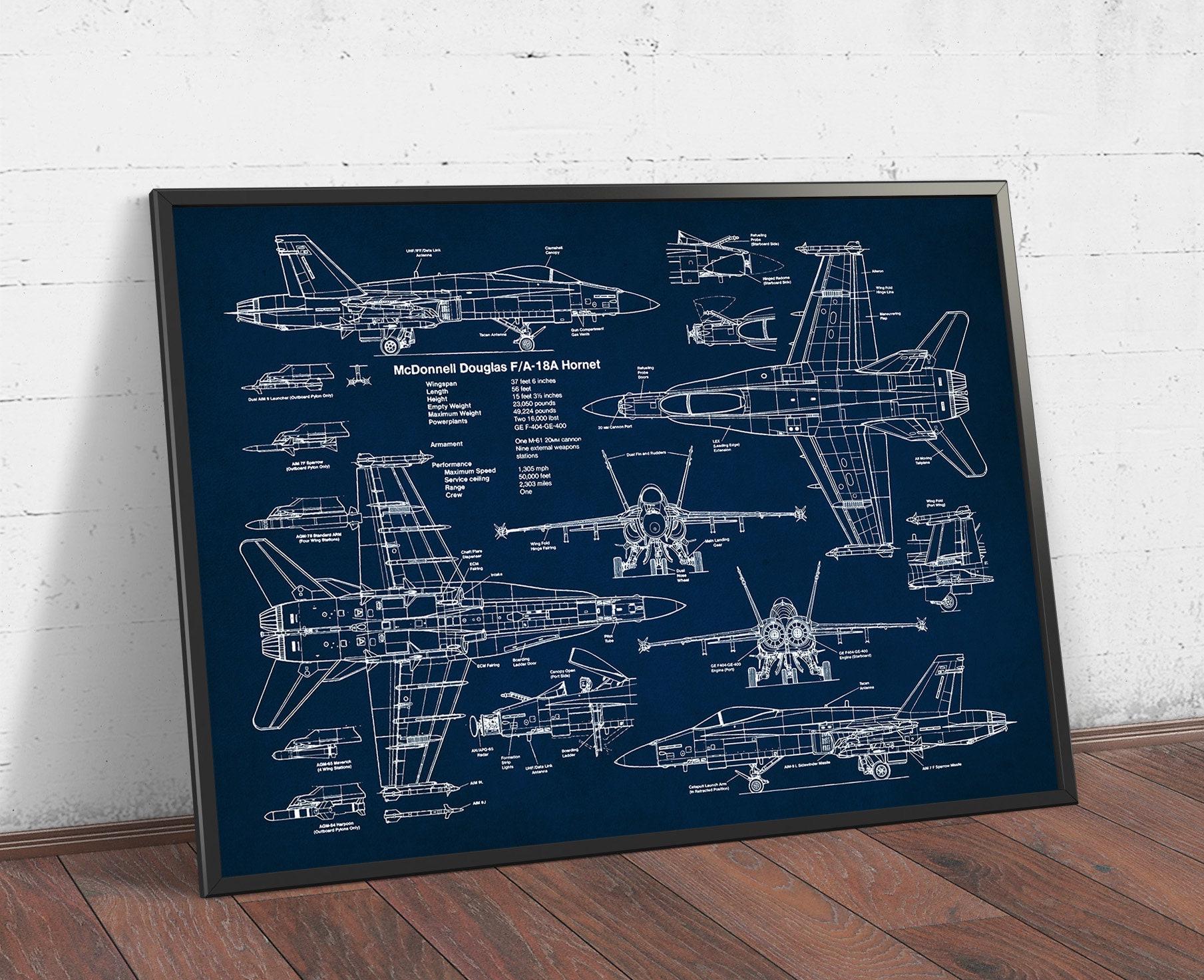 F18 Hornet Patent Print, Fighter Jet Blueprint, Military Aircraft Wall ...