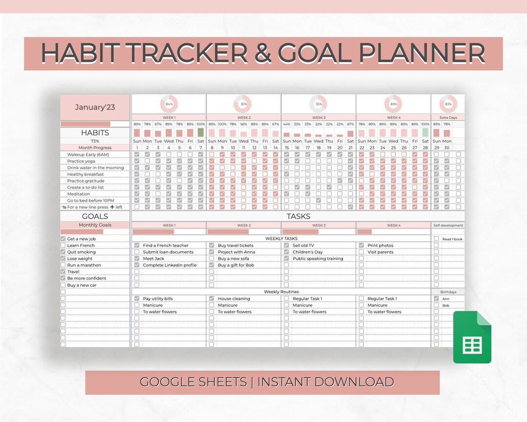 Habit Tracker Goals Tracker Monthly Planner Habit Goal Planner - Etsy