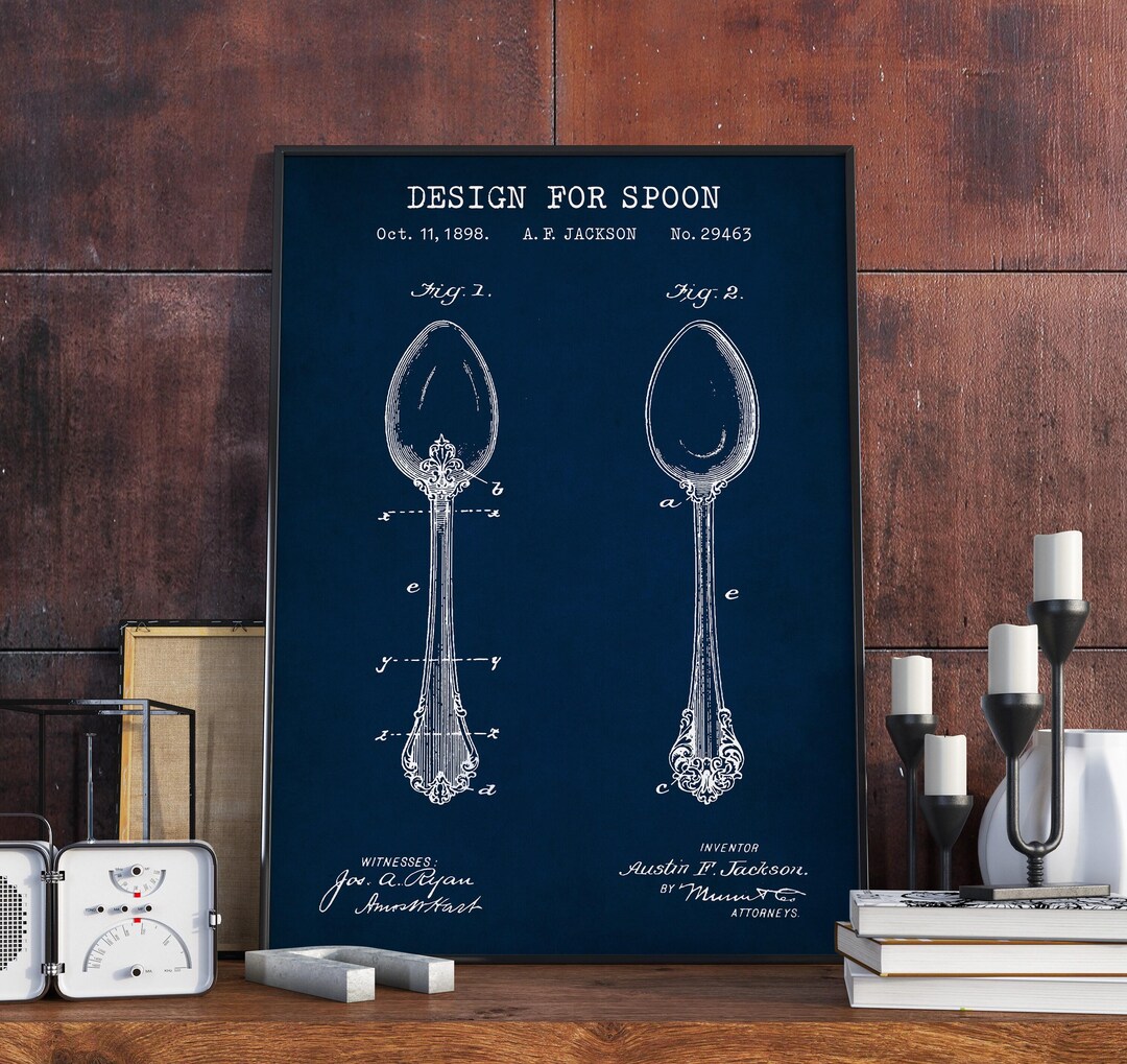 Vintage Spoon Patent Print Kitchen Wall Art for Dining Room or ...
