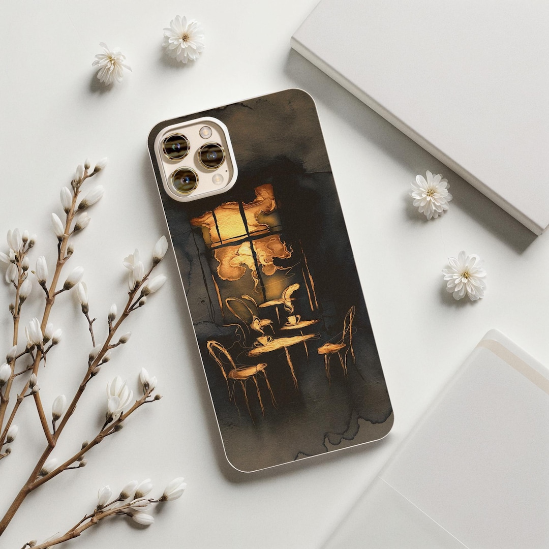 Art Print iPhone Case, Vintage Cafe Atmosphere, Dark Romantic ...