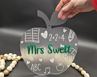 Personalized Teacher Name Apple Cutout Wood Sign Custom - Etsy