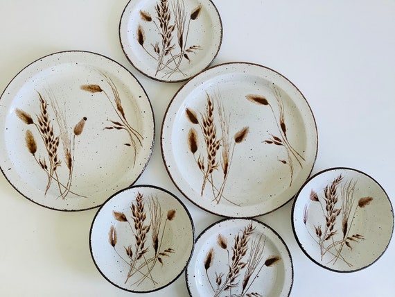 6 Piece of Vintage Midwinter Stonehenge Wild Oats Pattern Brown Dinner ...