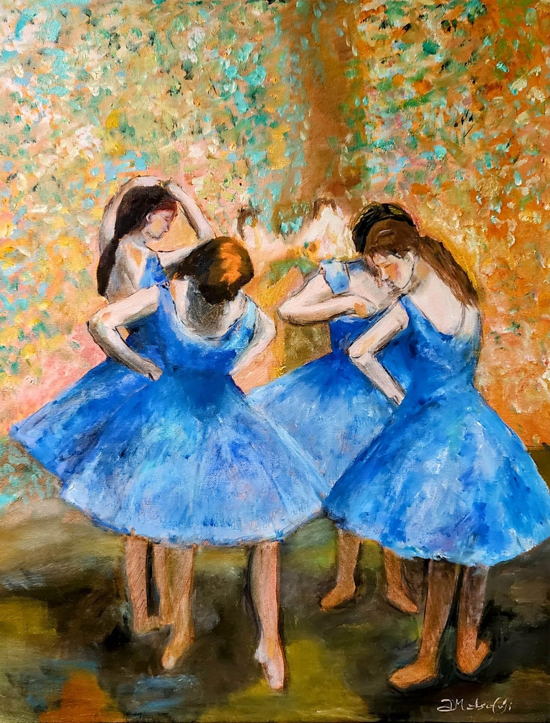 Ballerinas in Blue Degas Reproduction, Oil on Stretched Canvas - Etsy
