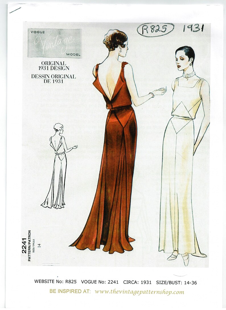 1931 Sewing Pattern Bust 36 Evening Gown 1930s Vogue 2241 Unused ...
