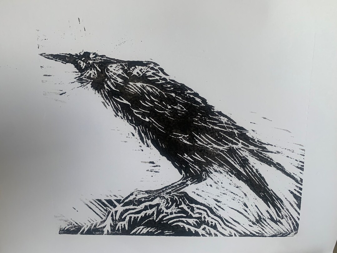 Raven Woodcut Print - Etsy