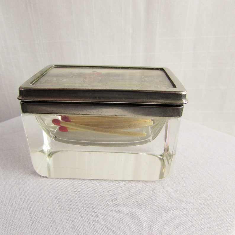 Antique Crystal Match Box With Hunting Scene Circa 1920 - Etsy