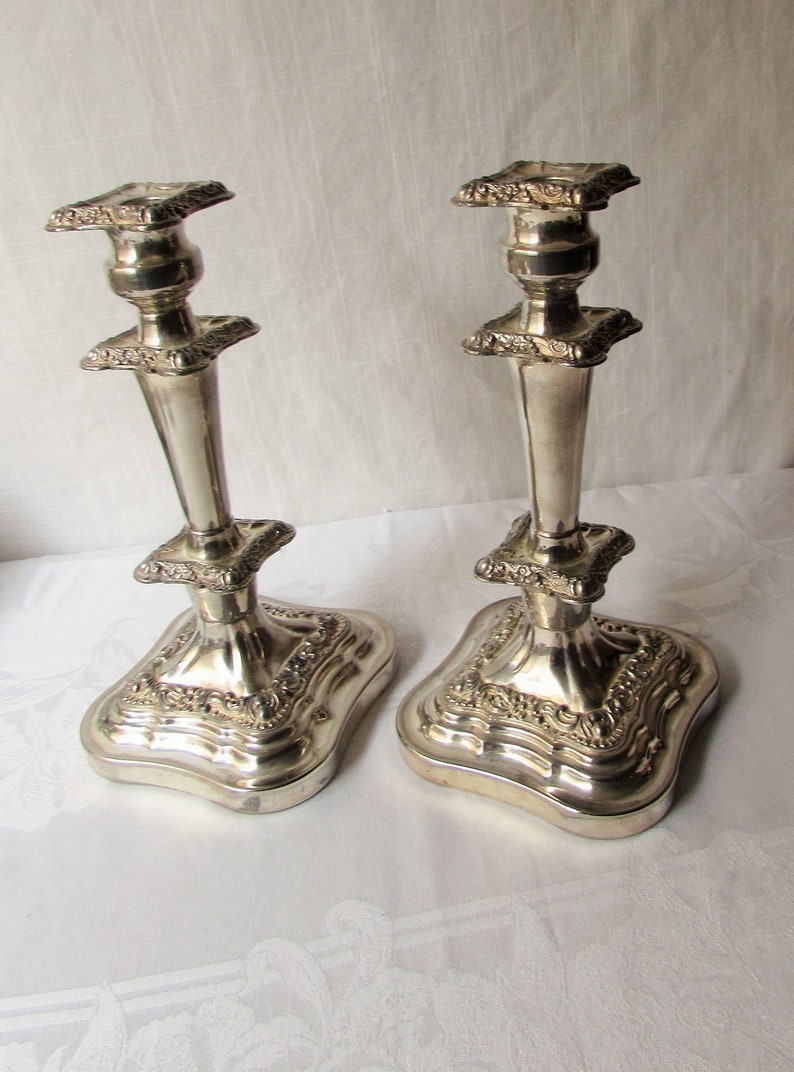 Tall Pair Candlesticks English Hallmark Ornate Silverplate - Etsy