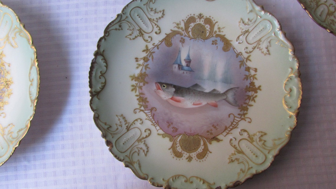 Limoges Fish Platter 6 Plates 1 Gravy Boat and Underliner Hand - Etsy