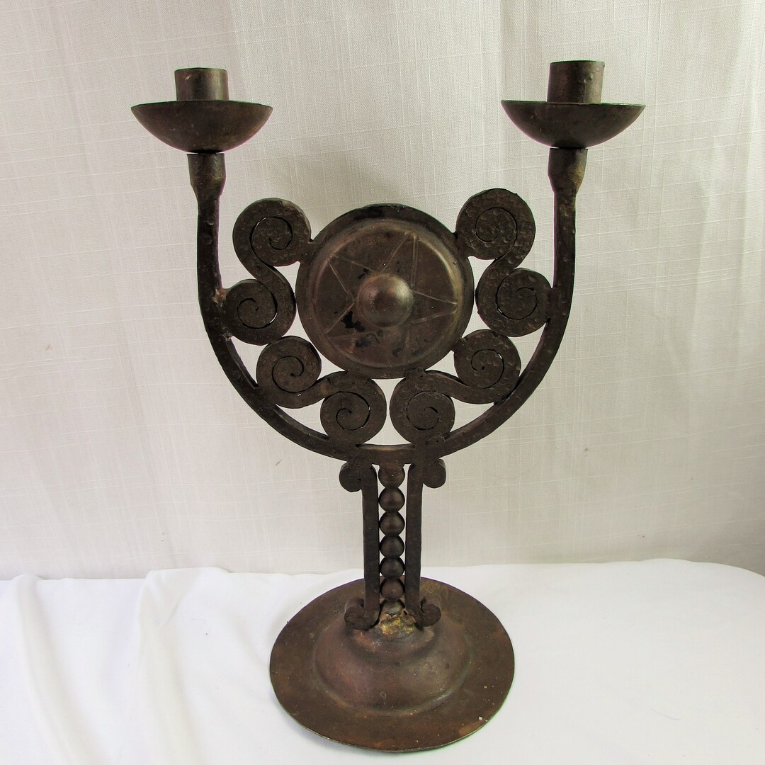 Medieval Candle Holder Hand Forged Rustic Cast Iron Renaissance/ One of ...