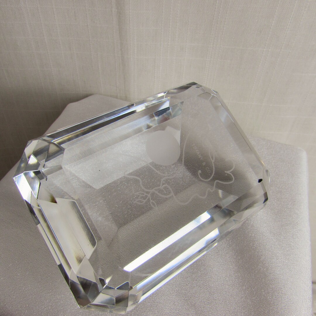 Vintage Tiffany & Co Crystal Emerald Cut Paperweight Dove of Peace Acid ...