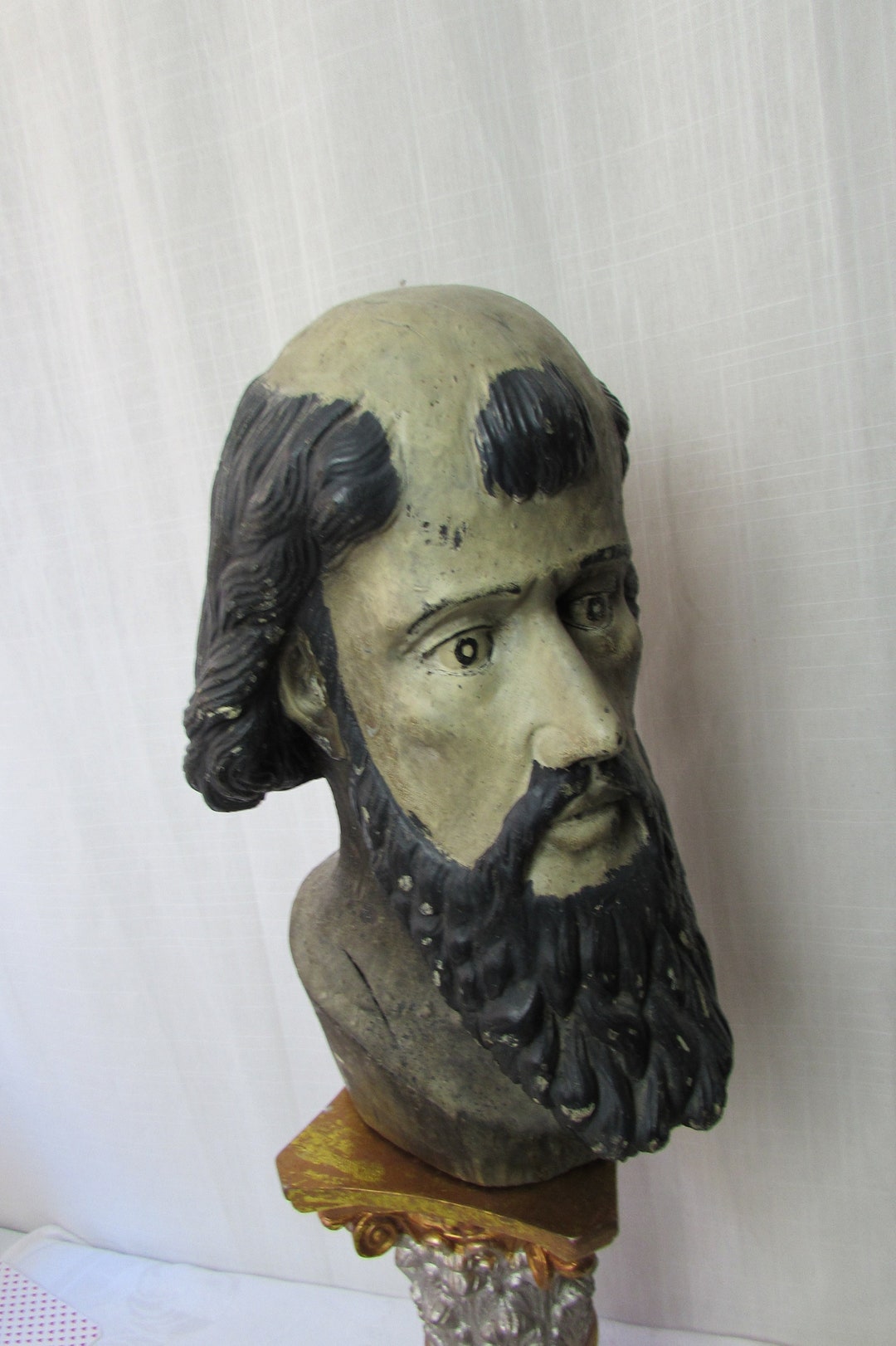19th Century Carved Wood Head of a Saint or Philosopher or Just a Guy ...