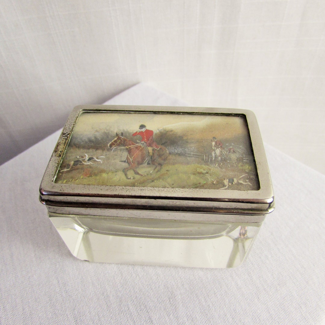 Antique Crystal Match Box With Hunting Scene Circa 1920 - Etsy