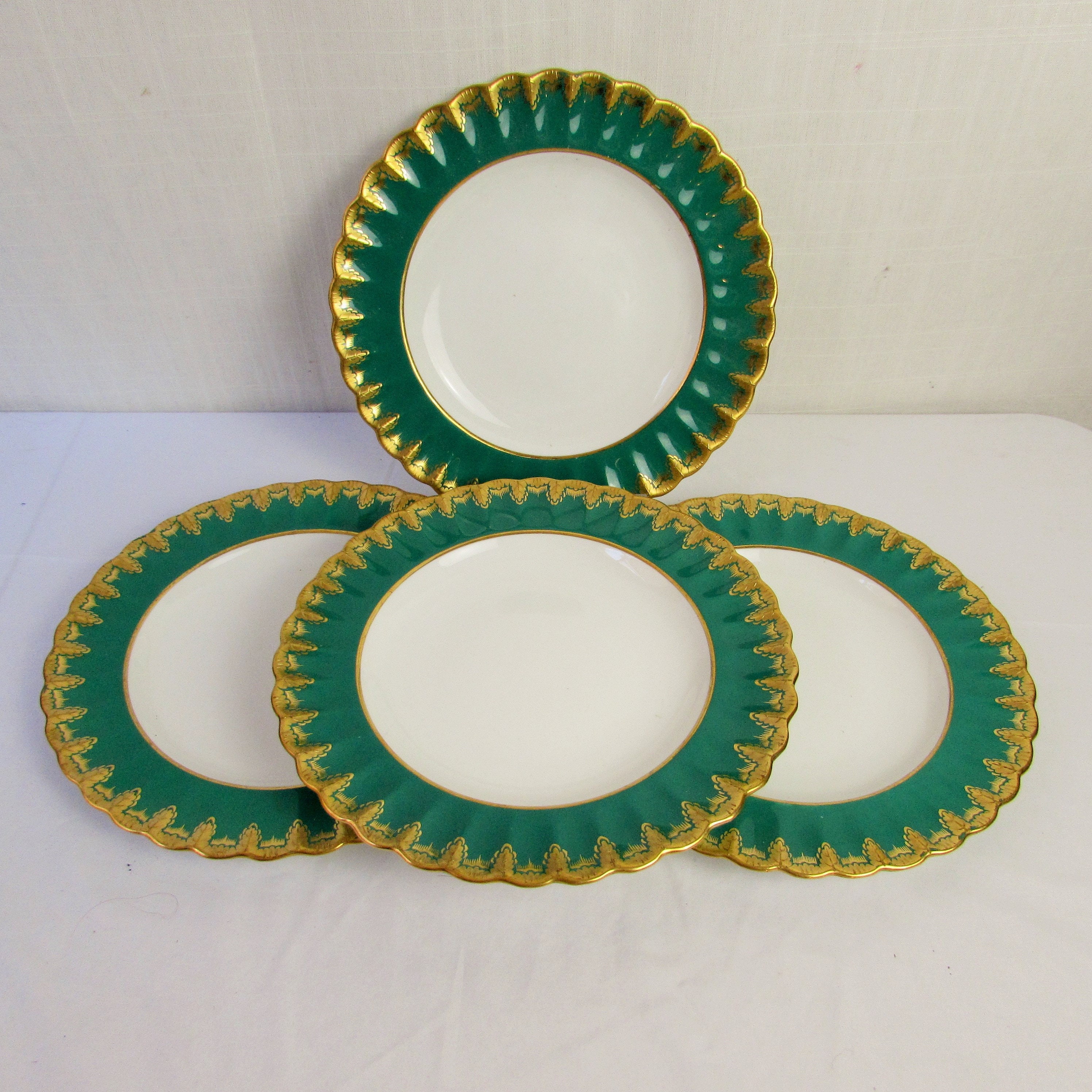 4 Antique Plates Spaulding & Co Chicago Paris Copelands Gold Rim Green ...