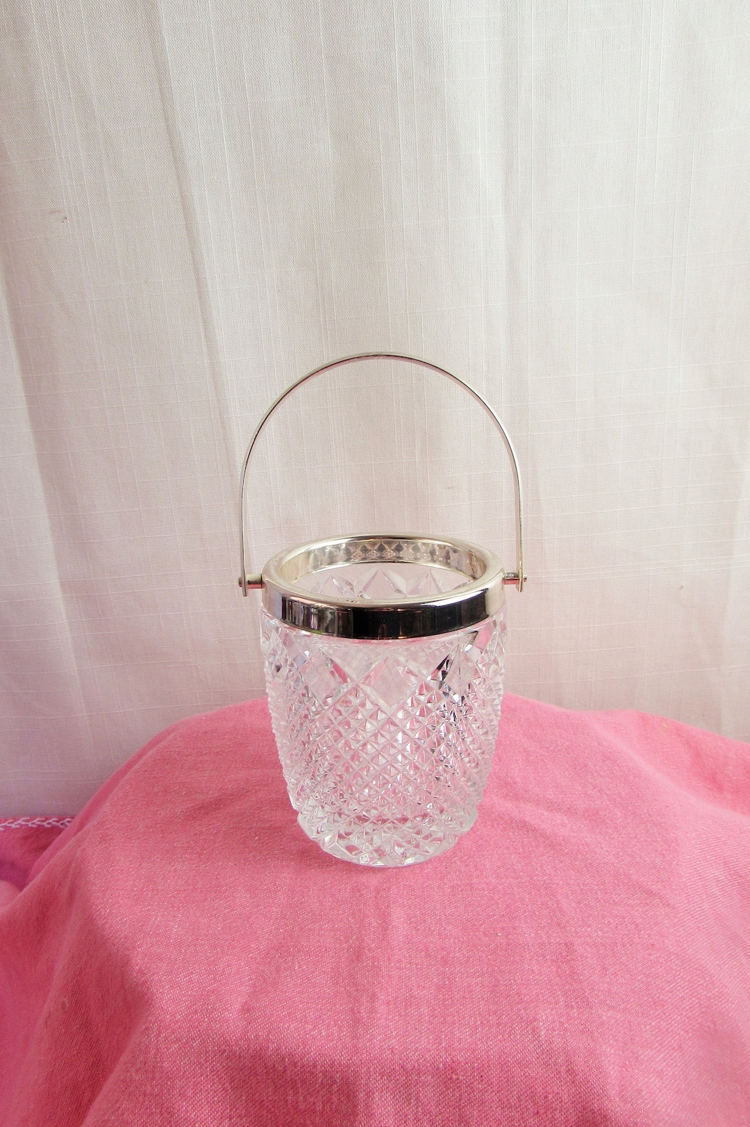 Small Crystal Ice Bucket / Glass Bucket With Handle/brush Holder/jam ...
