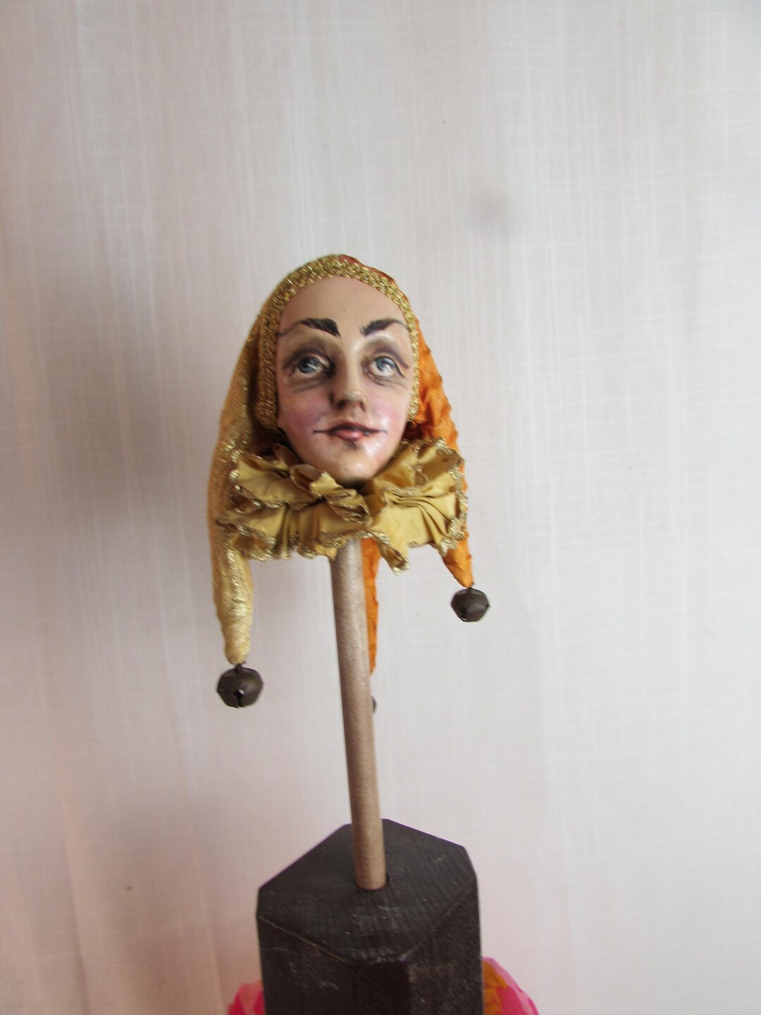Puppet Antique "pierrot" French JESTER HARLEQUIN Puppet on Wood Stand ...