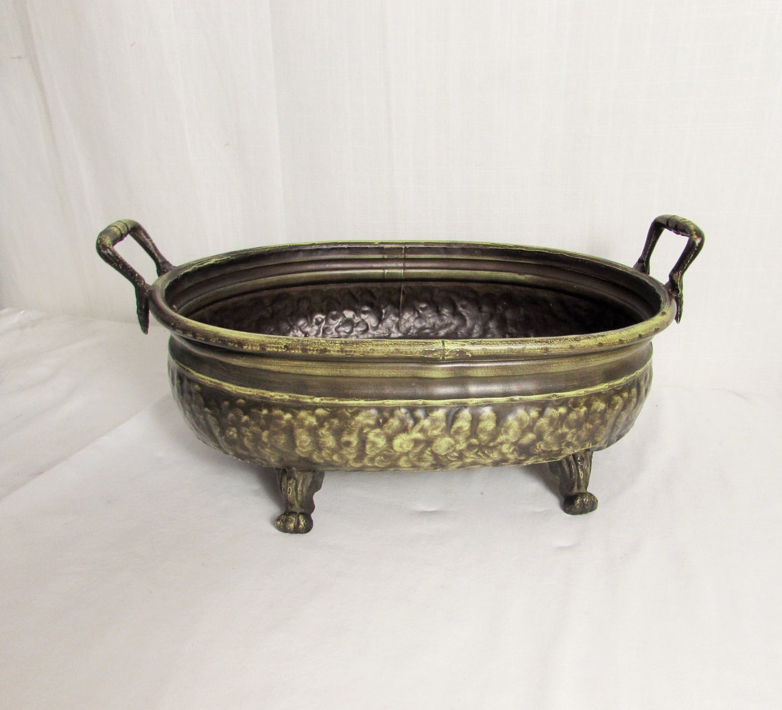 PLANTER Indoor Metal Long Pot With Feet Green Patina - Etsy
