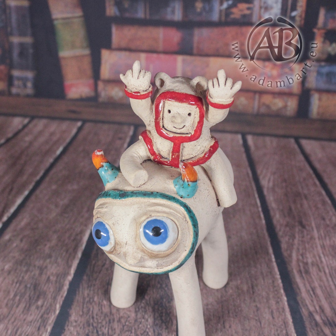 Rude Gnoo-mee Kid Riding on Pufee Monster. Funny Ceramic - Etsy