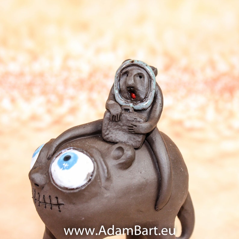 Gnome Character is Riding on Puffee Monster / Sculpture / - Etsy