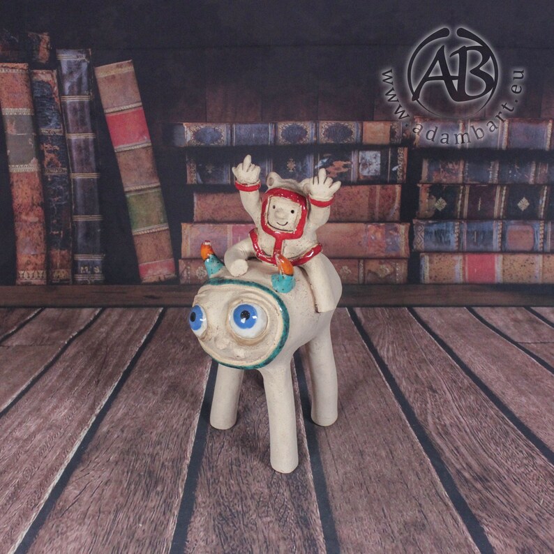 Rude Gnoo-mee Kid Riding on Pufee Monster. Funny Ceramic - Etsy