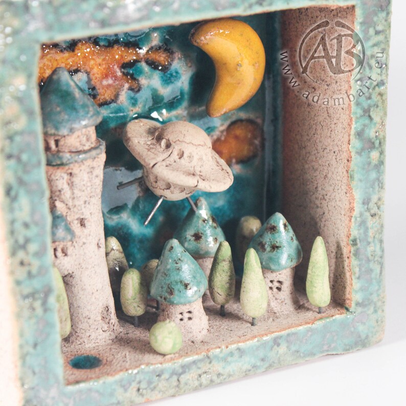 Ceramic Art Diorama With a Magic Tower and Small Village - Etsy