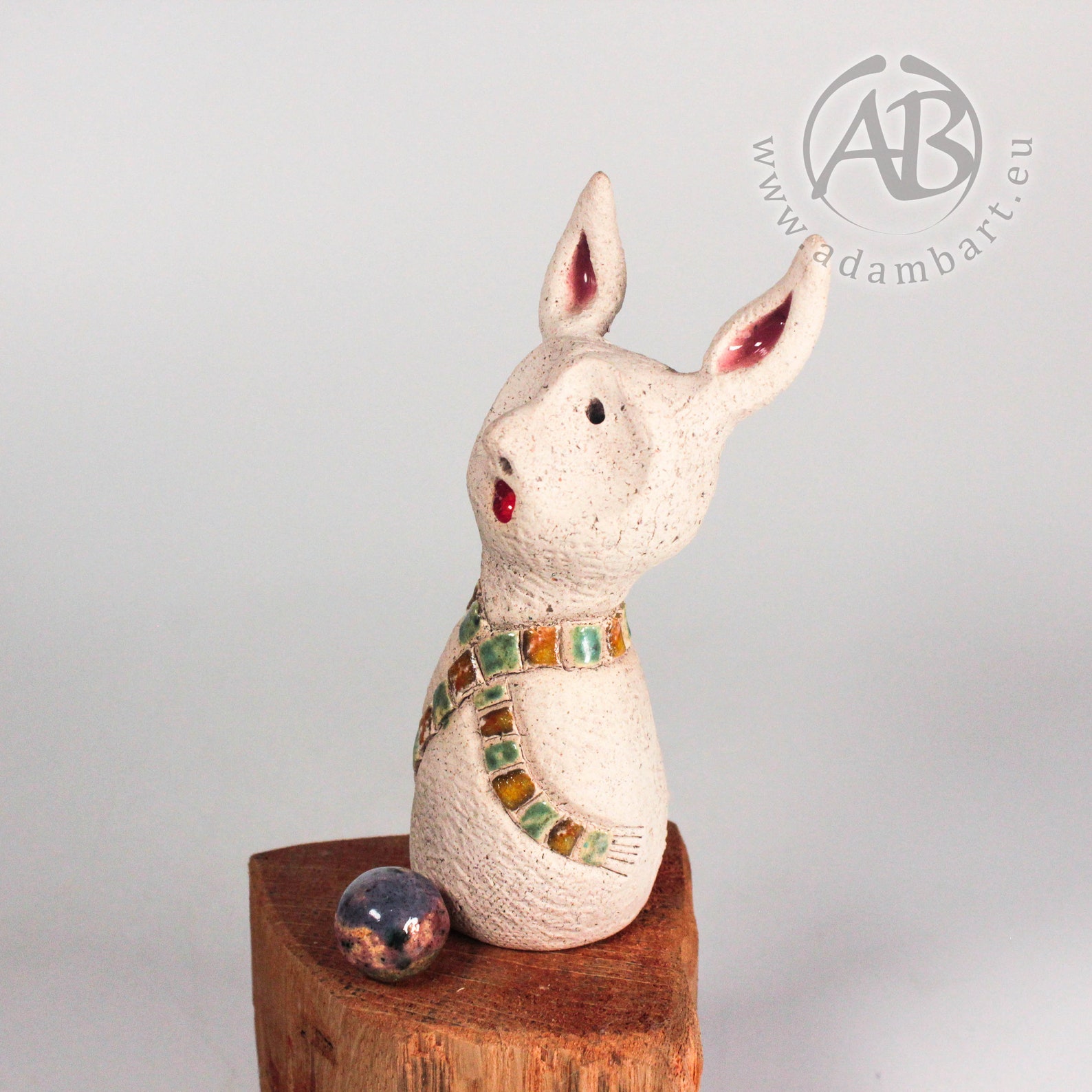 Funny Rabbit Character Ceramic Figurine on Wooden Pedestal / - Etsy