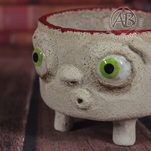 Ceramic Planter With a Funny Face. Pot for Small Succulents or Air ...