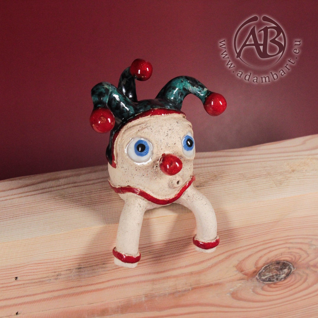 Whimsical Jester Ceramic Figure. Handcrafted Clown Gnome. Shelf-sitting ...