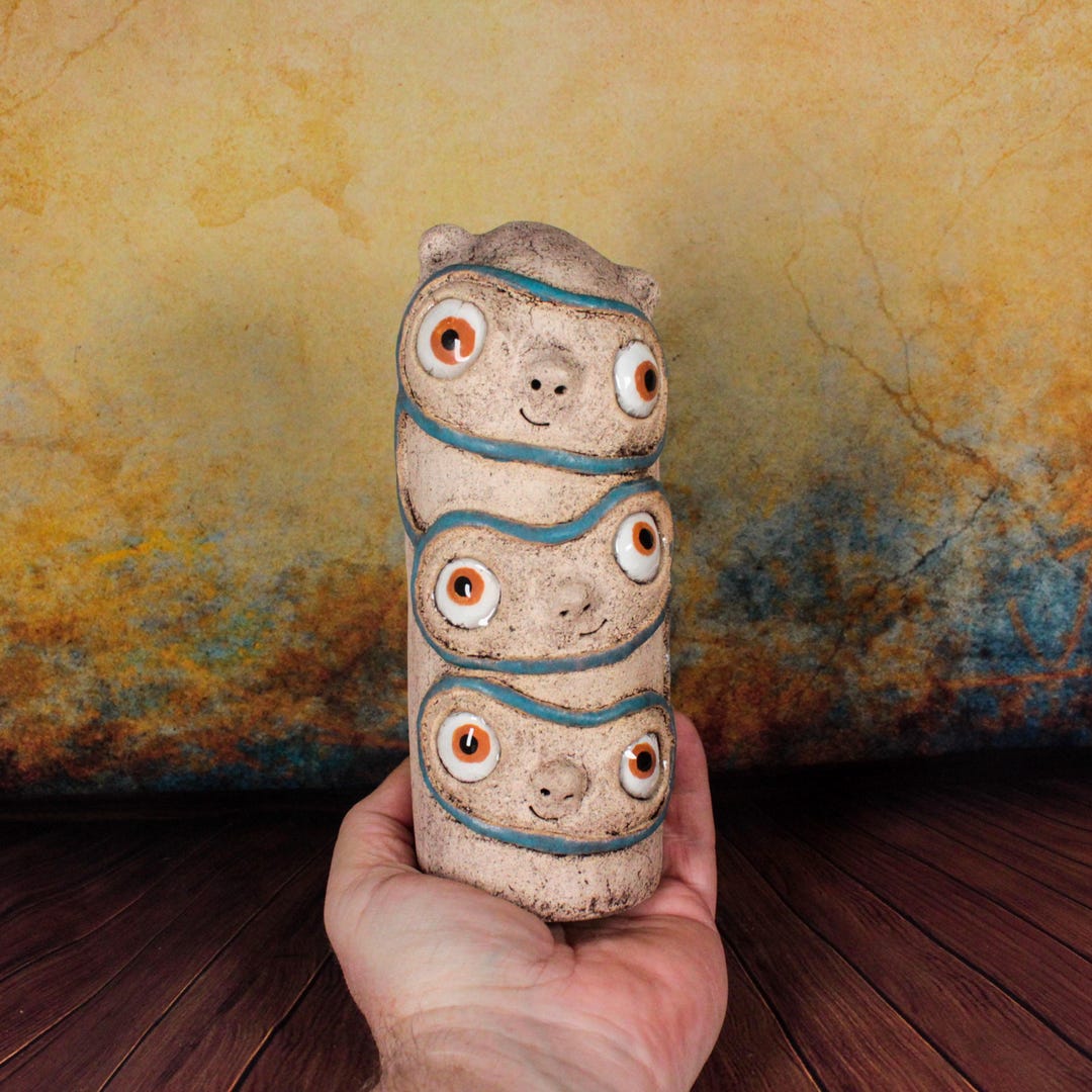 Quirky and Funny Sculpture of 3 Faced Character. Ceramic Art Unique ...