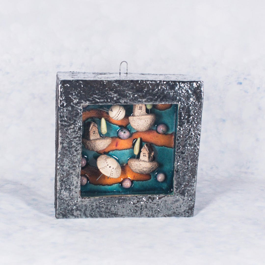 Unique SF Ceramic Diorama – Small Village With Tiny Trees, Pond, and ...