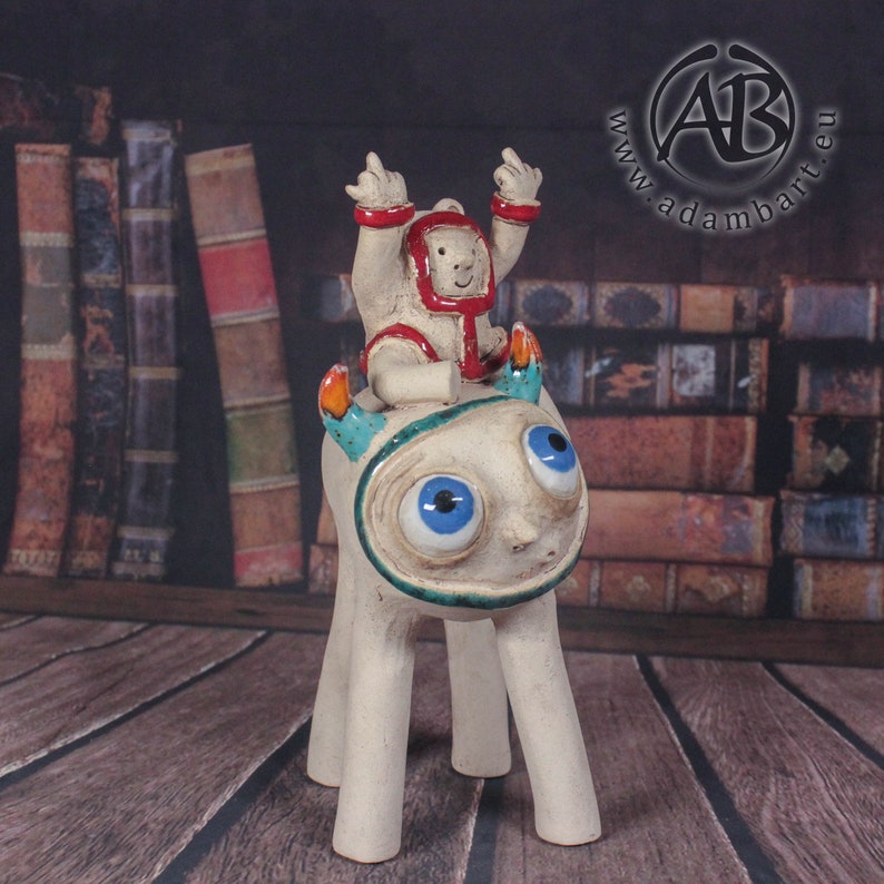 Rude Gnoo-mee Kid Riding on Pufee Monster. Funny Ceramic - Etsy