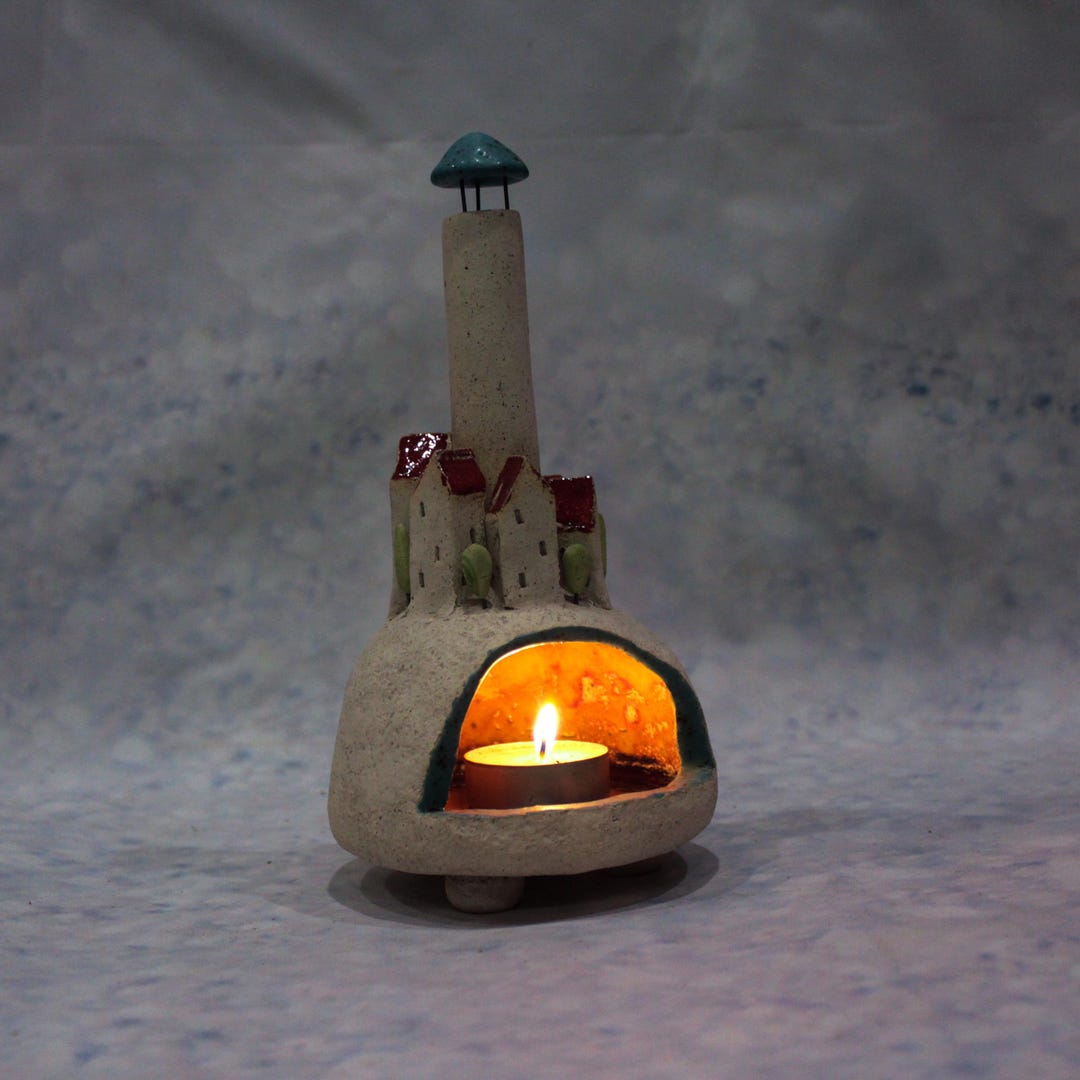 Ceramic Fireplace With Tiny Houses for Cone Incense or Tealight Candles ...