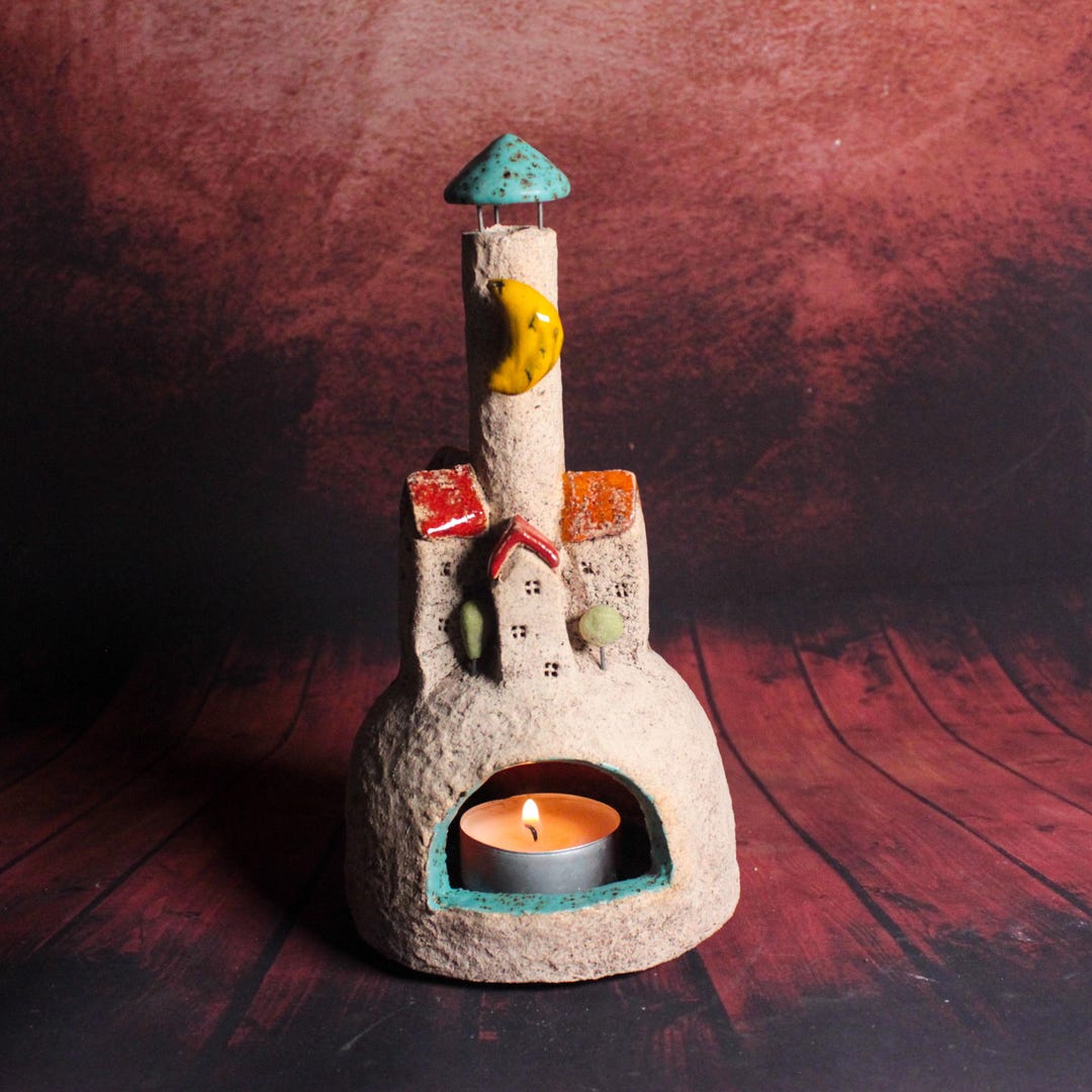 Ceramic Fireplace With Tiny Houses for Cone Incense or Tealight Candles ...