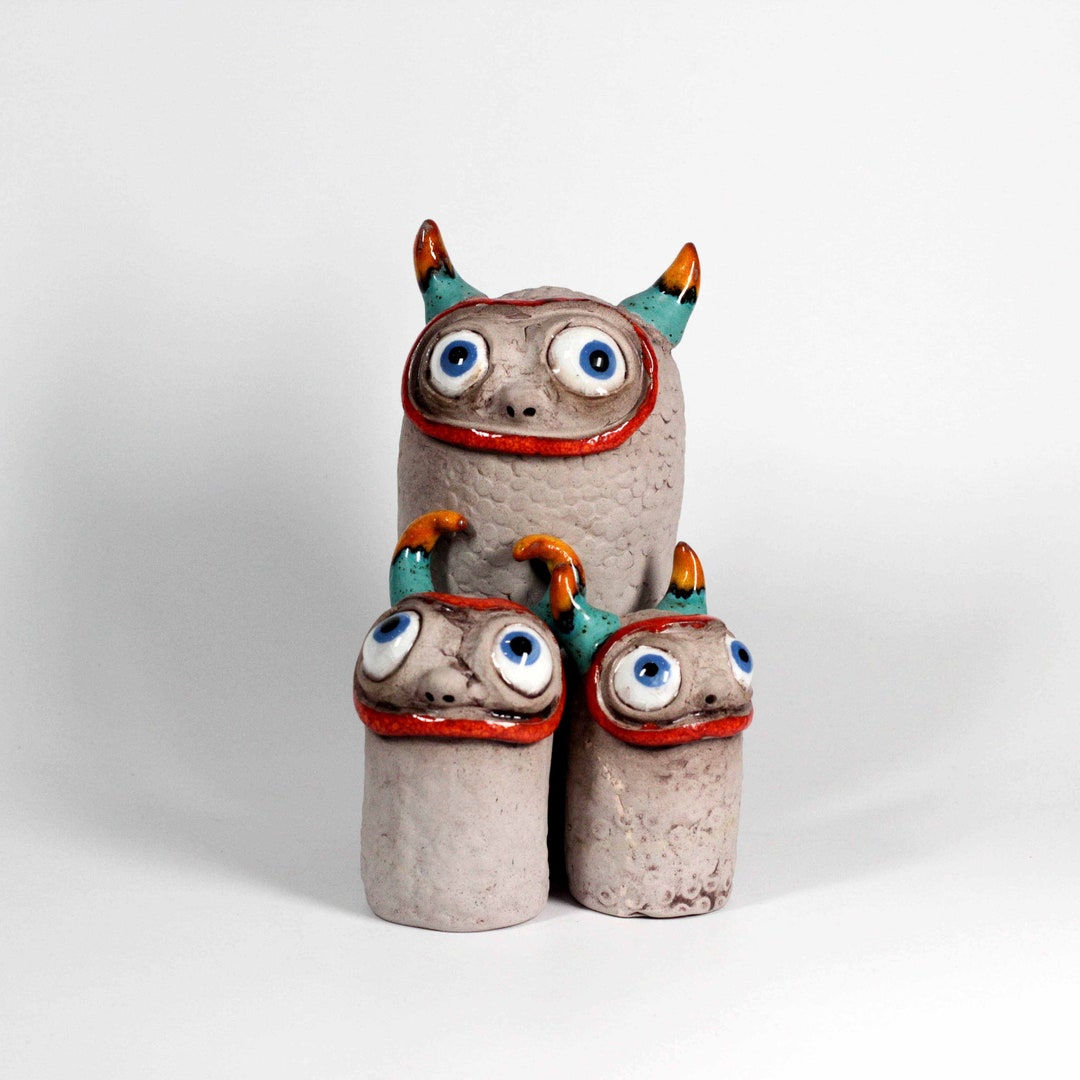 Charming Handmade Ceramic Monster Sculptures, Parent and Child Theme ...