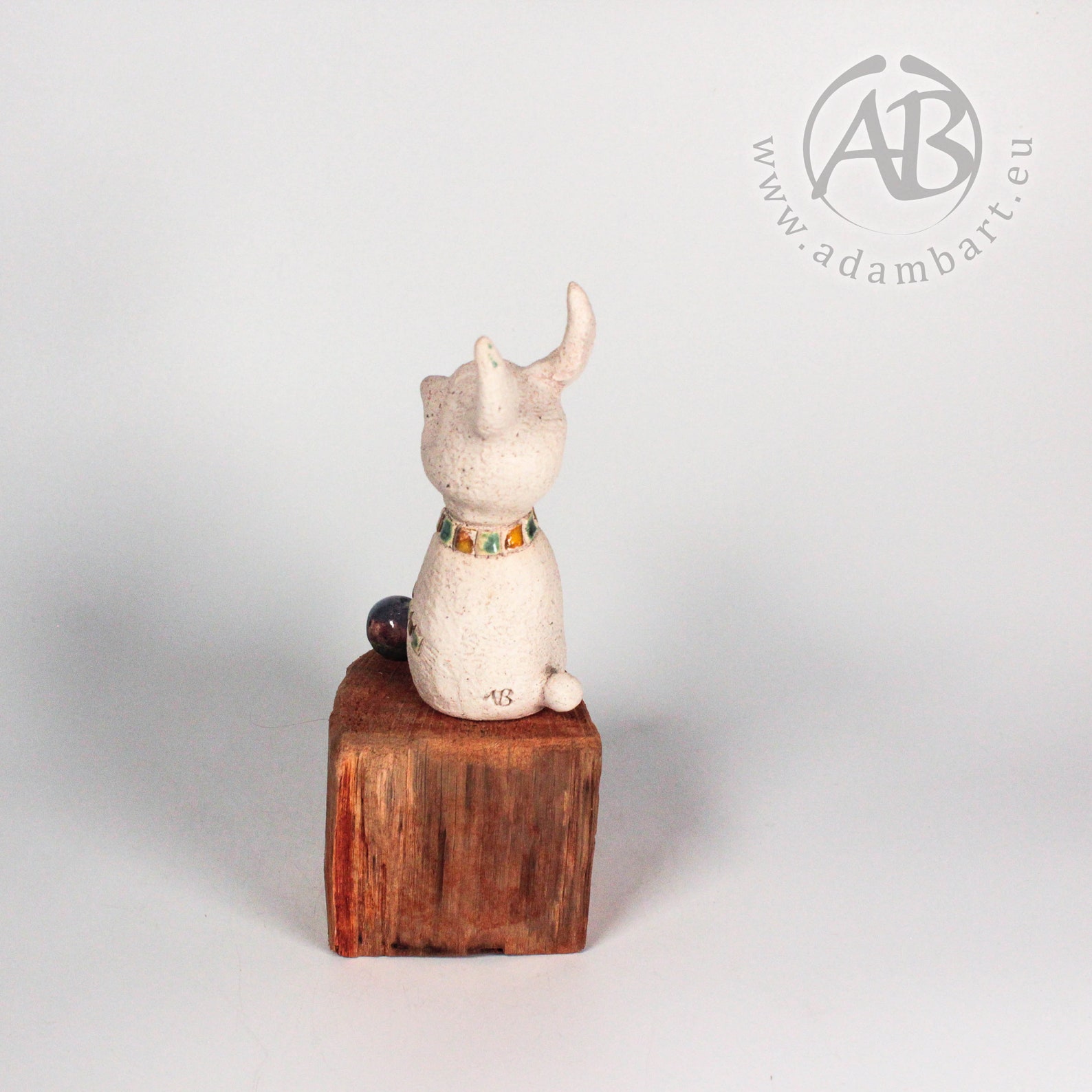 Funny Rabbit Character Ceramic Figurine on Wooden Pedestal / - Etsy