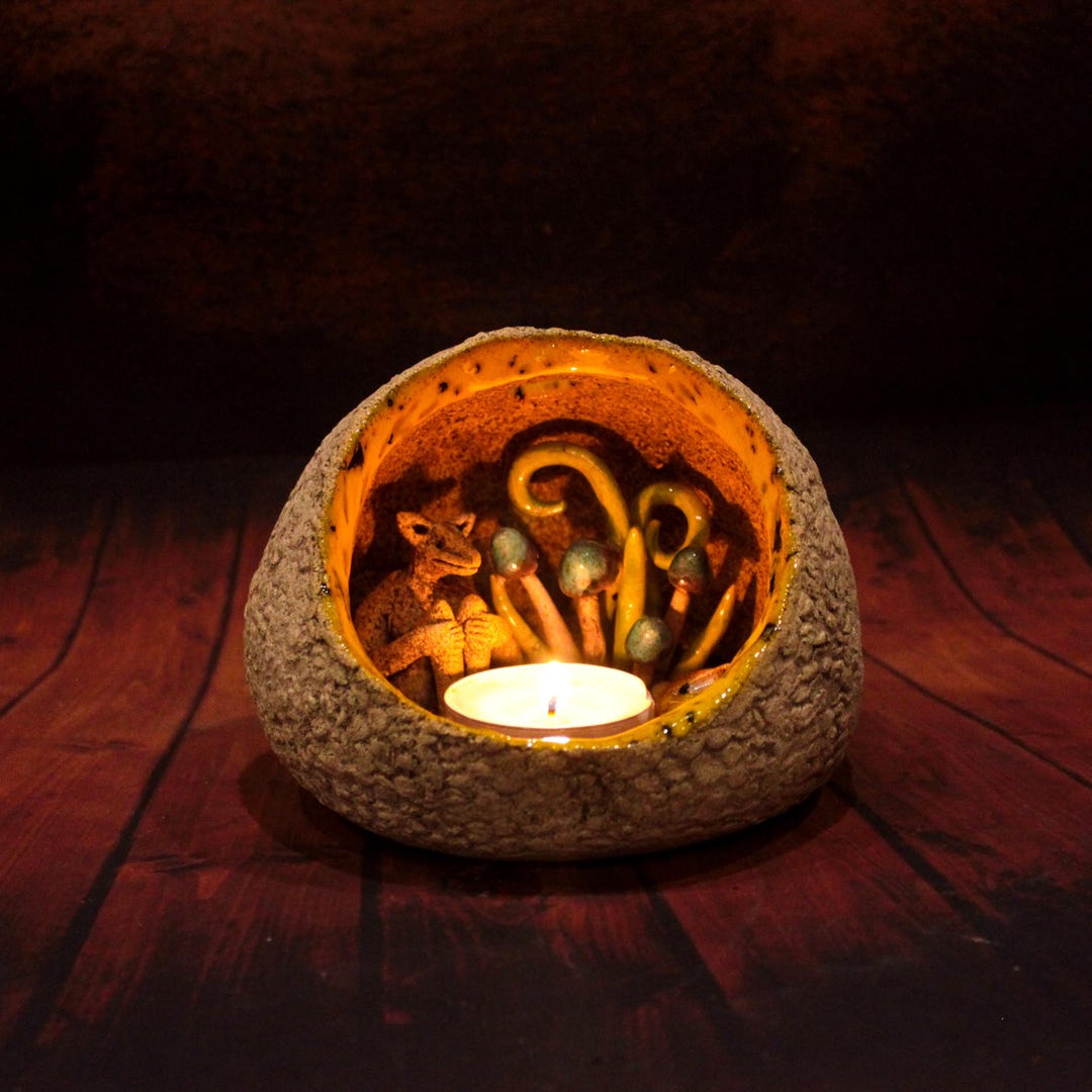 Ceramic Lantern Diorama Witch Piesolud and Mr.fox. Candle Holder ...