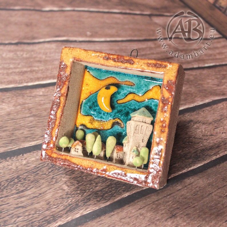 Ceramic Art Diorama With a Magic Tower and Small Village - Etsy