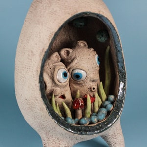 Ceramic Diorama With a Cute Monster Couple Inside. Night Magic Garden ...