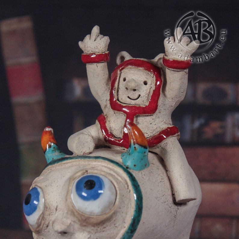 Rude Gnoo-mee Kid Riding on Pufee Monster. Funny Ceramic - Etsy