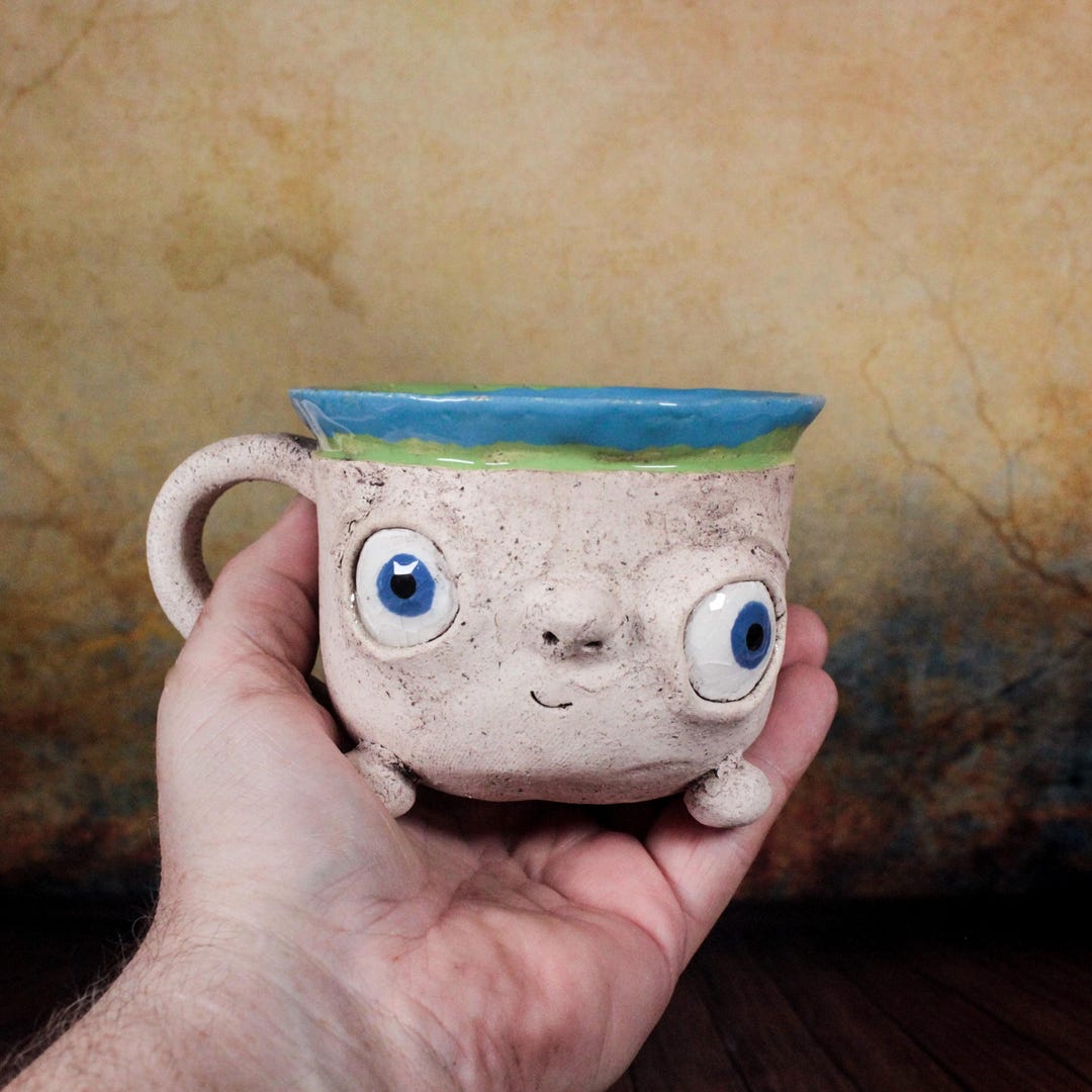 Handmade Ceramic Funny Face Mug or Planter: Quirky Desk Decor - Etsy