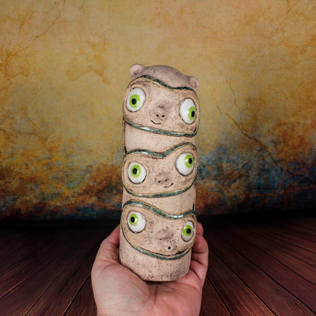 Quirky and Funny Sculpture of Three Faced Character. Ceramic Art Unique ...