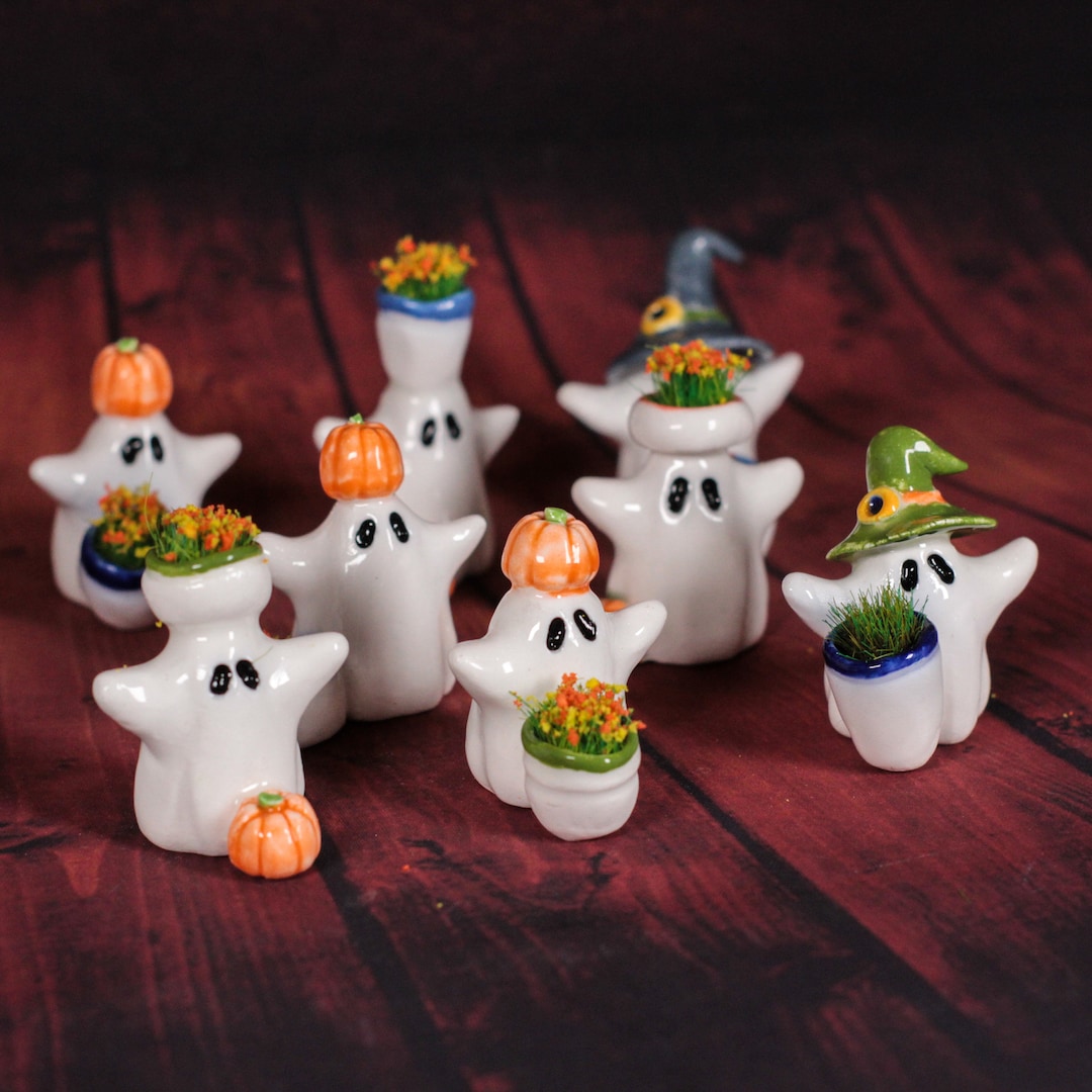 Miniature Porcelain Ghost Sculptures With Flowers, a Unique and ...