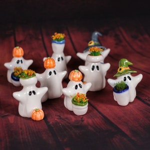 Miniature Porcelain Ghost Sculptures With Flowers, a Unique and ...