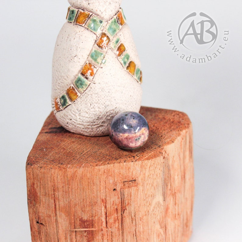 Funny Rabbit Character Ceramic Figurine on Wooden Pedestal / - Etsy