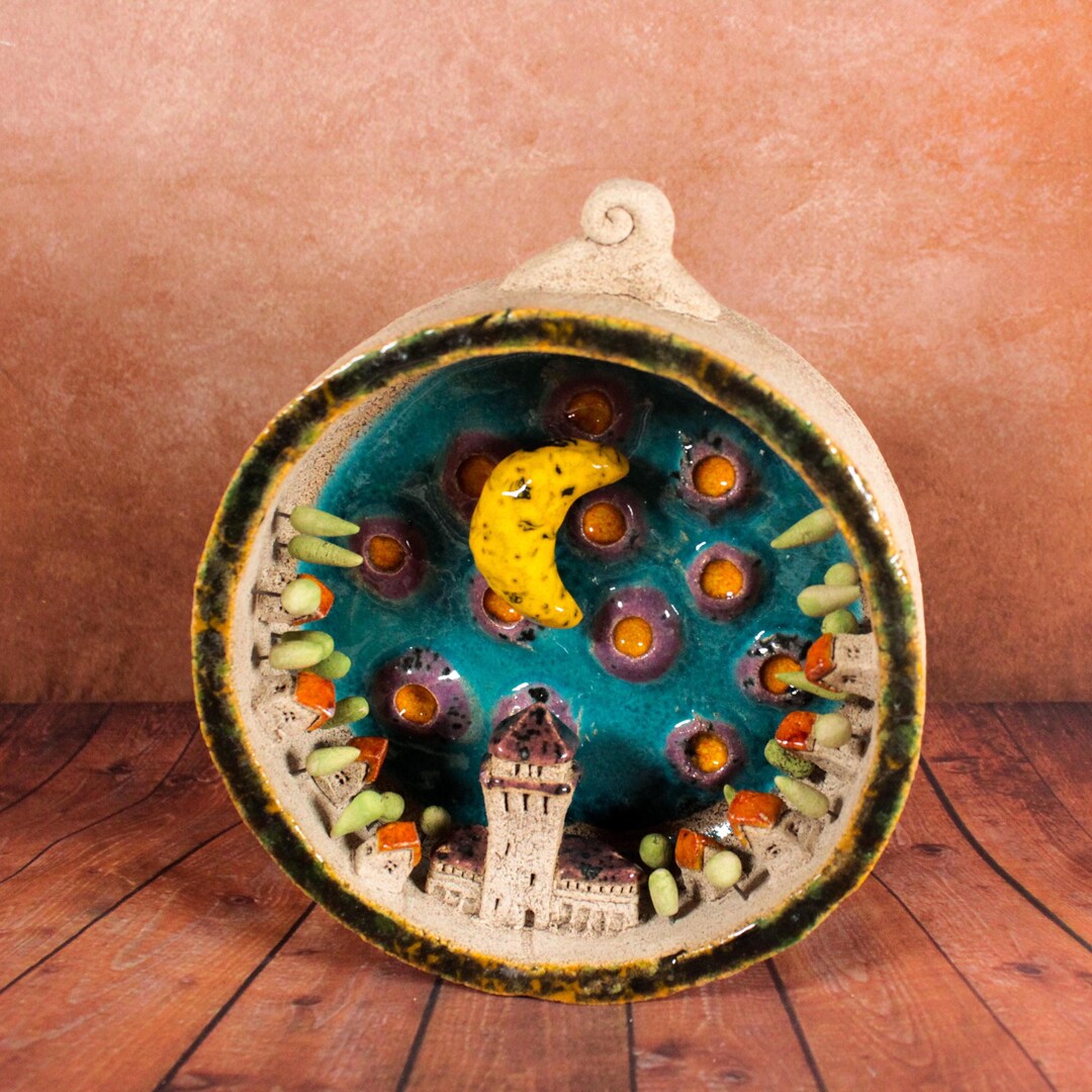 Ceramic Art Diorama With Small Village and Castle – Unique Handmade ...